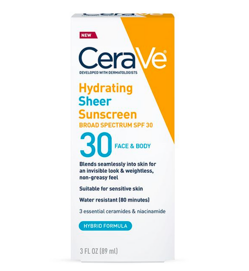 CeraVe Hydrating Sheer Sunscreen Broad Spectrum SPF 30 for Face & Body ...